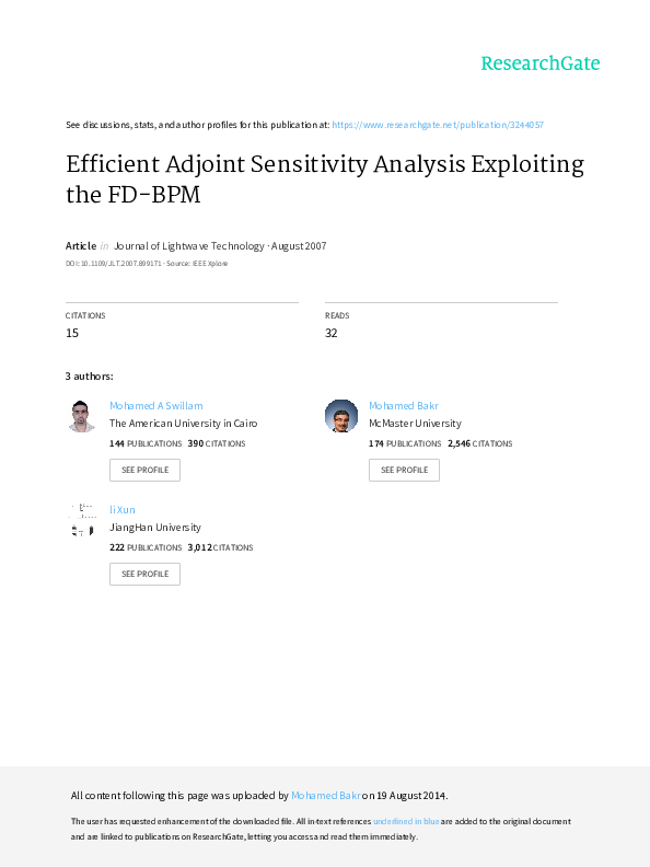 (PDF) Efficient adjoint sensitivity analysis exploiting the FD-BPM