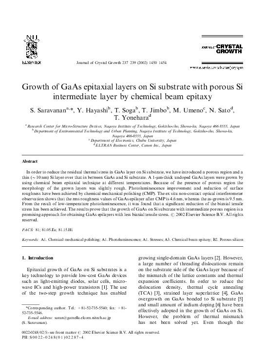 (PDF) Growth of GaAs epitaxial layers on Si substrate with porous Si intermediate layer by ...