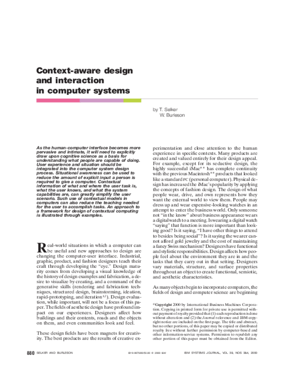 (PDF) Context-aware design and interaction in computer systems