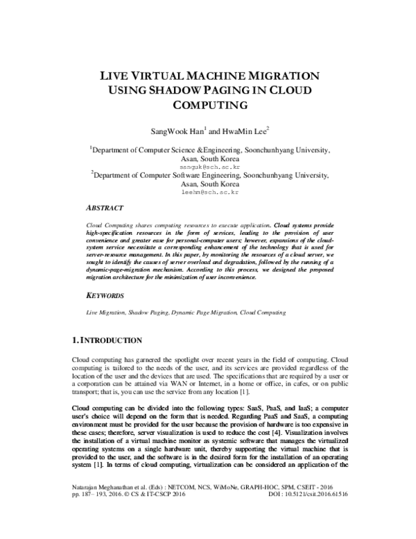 (PDF) LIVE VIRTUAL MACHINE MIGRATION USING SHADOW PAGING IN CLOUD COMPUTING
