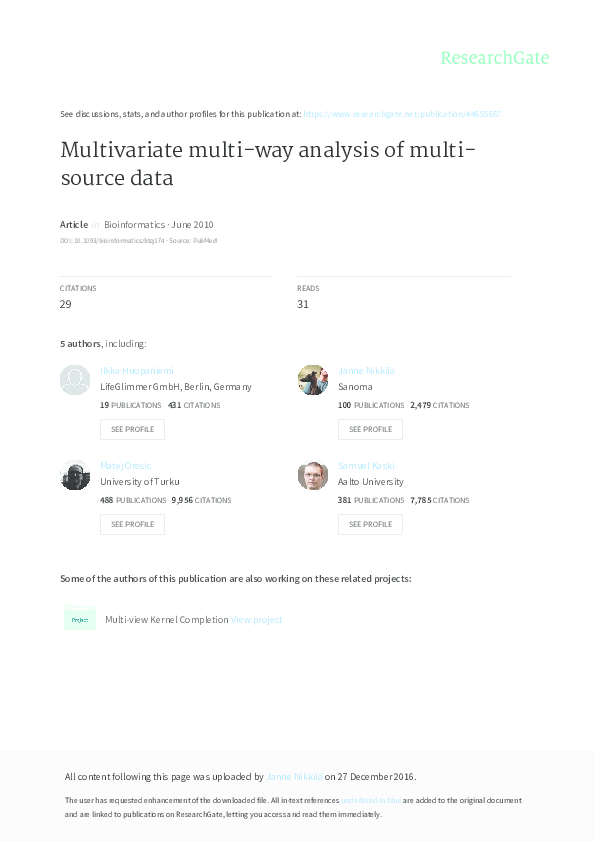 (PDF) Multivariate multi-way analysis of multi-source data