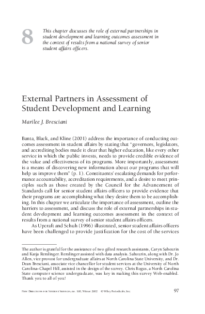 (PDF) External partners in assessment of student development and learning