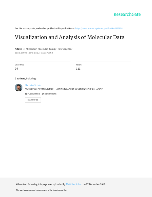 (PDF) Visualization and analysis of molecular data
