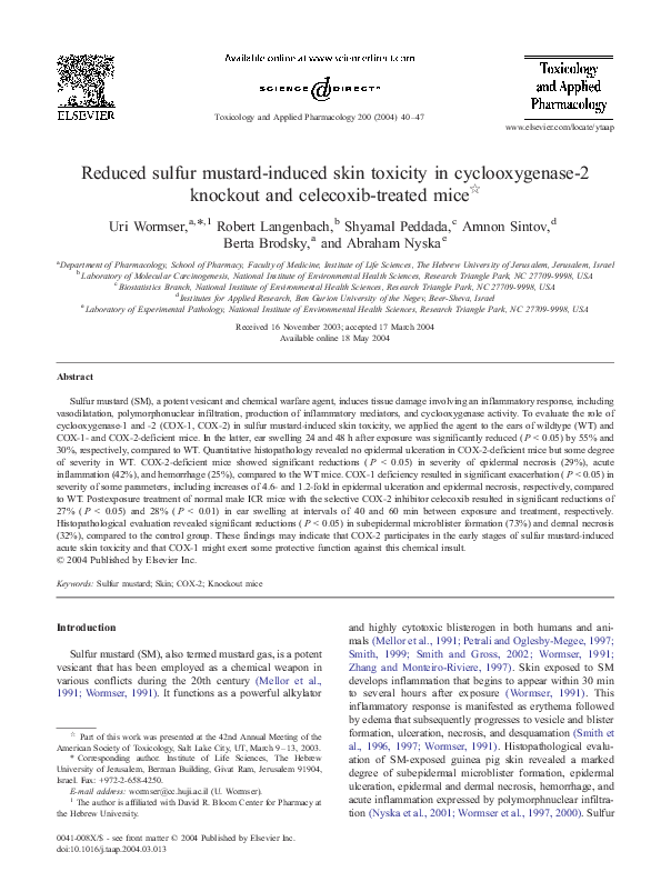 (PDF) Reduced sulfur mustard-induced skin toxicity in cyclooxygenase-2 ...