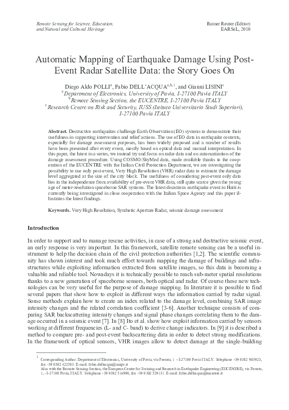 (PDF) Automatic mapping of earthquake damage using post-event radar ...