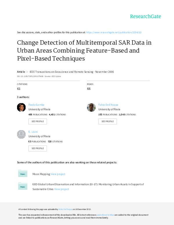 (PDF) Change detection of multitemporal SAR data in urban areas combining feature-based and ...