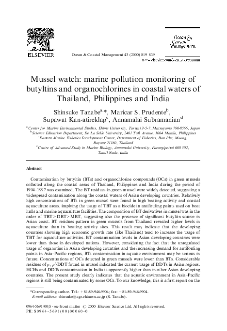 (PDF) Mussel watch: marine pollution monitoring of butyltins and ...