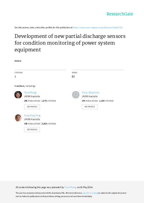 (PDF) Development of new partial discharge sensors for condition ...