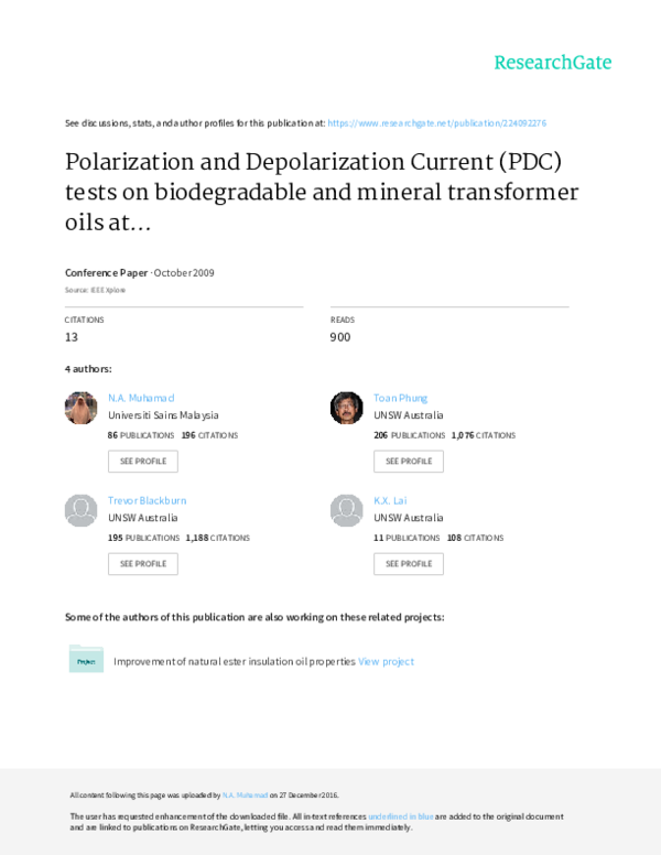 Pdf Polarization And Depolarization Current Pdc Tests On Biodegradable And Mineral