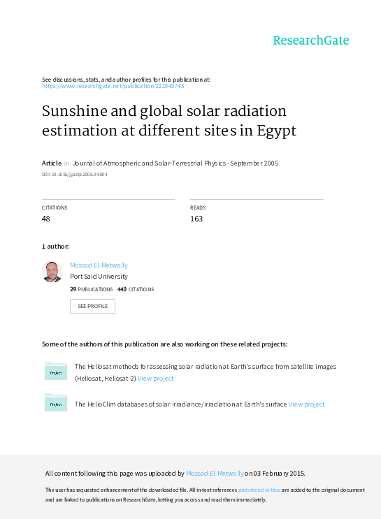 (PDF) Sunshine and global solar radiation estimation at different sites ...