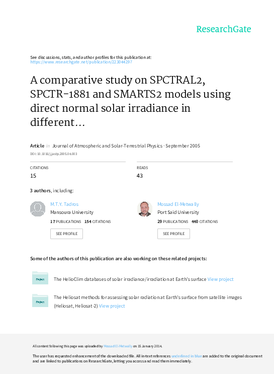 (PDF) A comparative study on SPCTRAL2, SPCTR-1881 and SMARTS2 models ...
