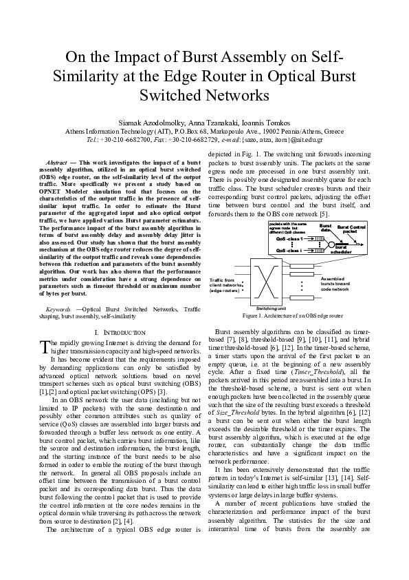 (PDF) On the impact of Burst Assembly on Self-Similarity at the Edge Router in Optical Burst ...