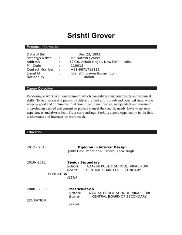 (DOC) Srishti Grover Personal Information
