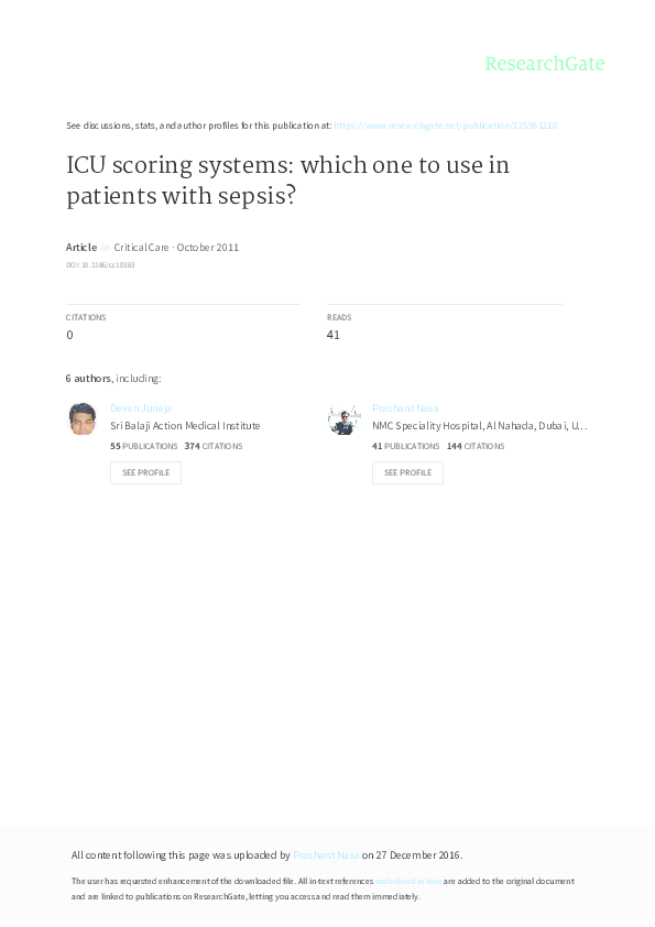 (PDF) ICU scoring systems: which one to use in patients with sepsis?