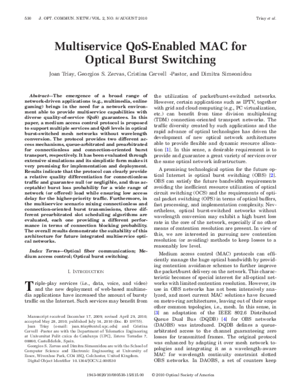 (PDF) Multiservice QoS-Enabled MAC for Optical Burst Switching
