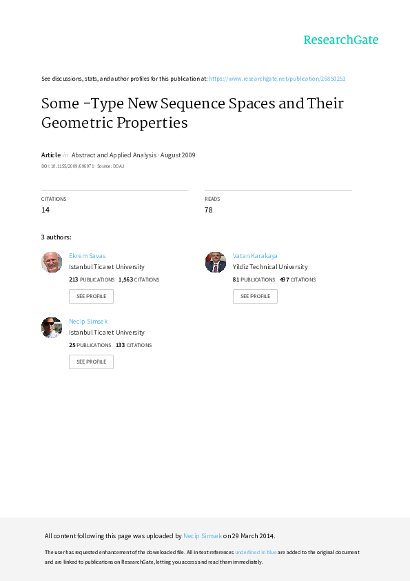 (PDF) Some -Type New Sequence Spaces and Their Geometric Properties