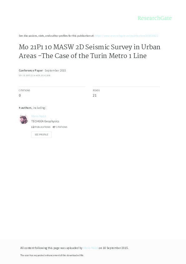 (PDF) Mo 21P1 10 MASW 2D Seismic Survey in Urban Areas -The Case of the ...