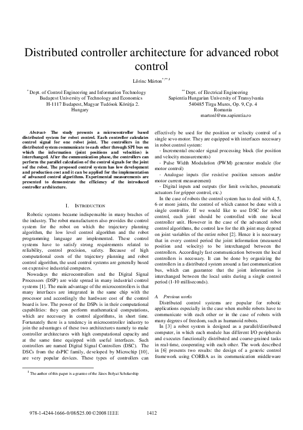 (PDF) Distributed controller architecture for advanced robot control