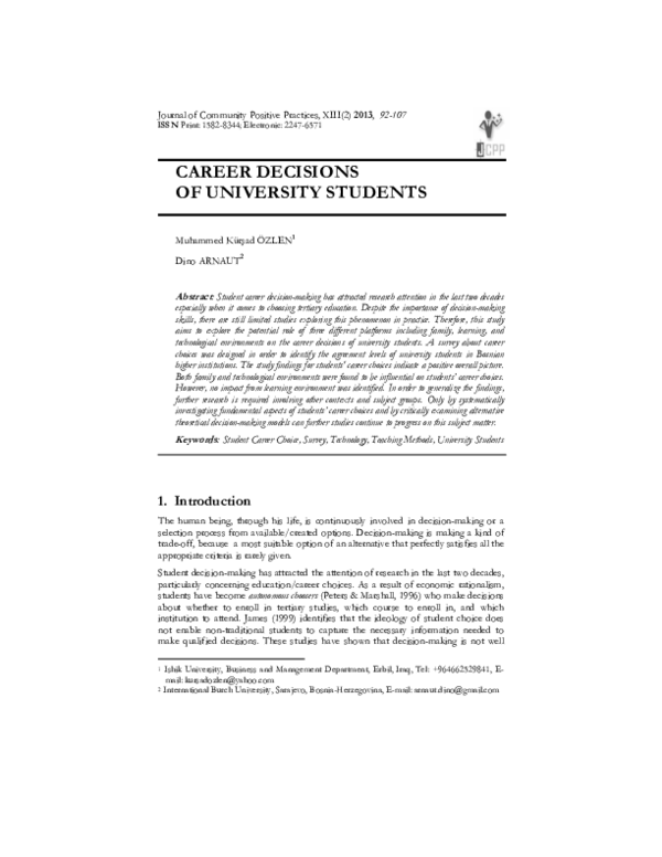 (PDF) Career Decisions of University Students
