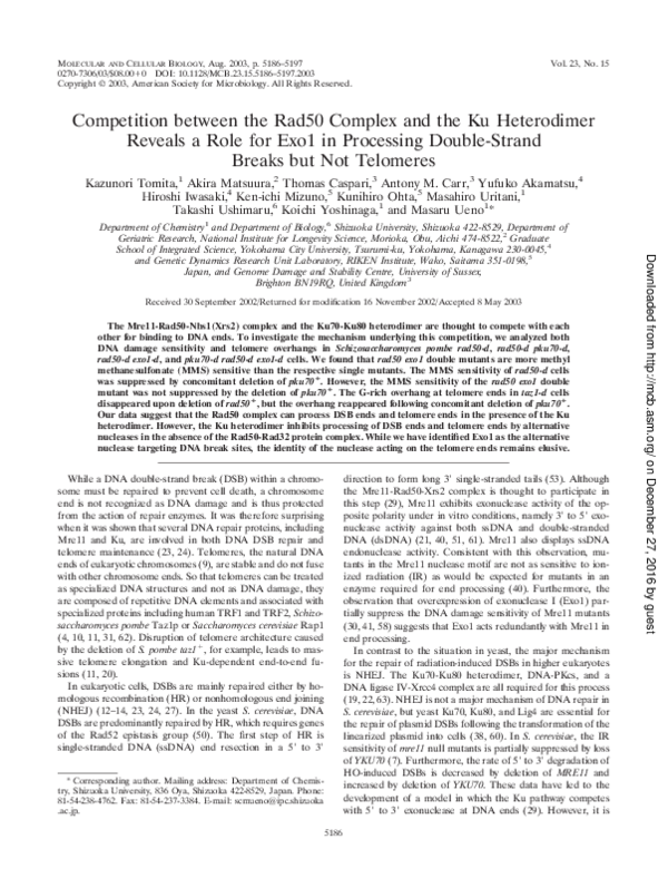 (PDF) Competition between the Rad50 Complex and the Ku Heterodimer ...