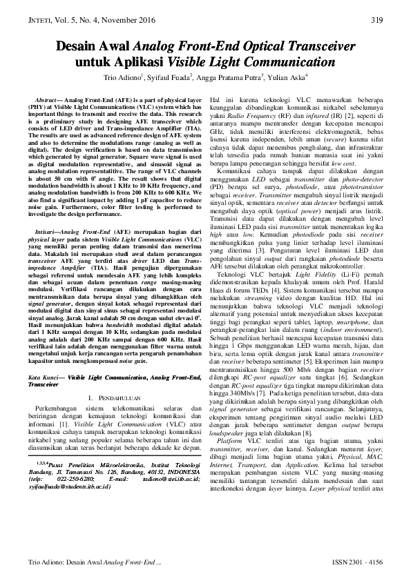 (PDF) Desain Awal Analog Front-End Optical Transceiver untuk Aplikasi ...