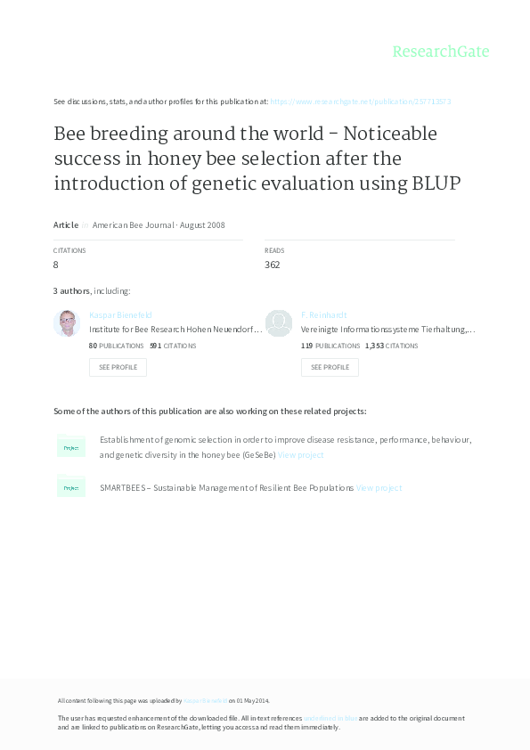 (PDF) Bee breeding around the world - Noticeable success in honey bee ...