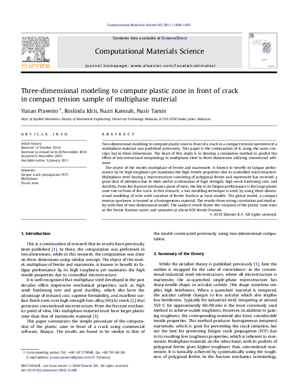 (PDF) Three-dimensional modeling to compute plastic zone in front of ...