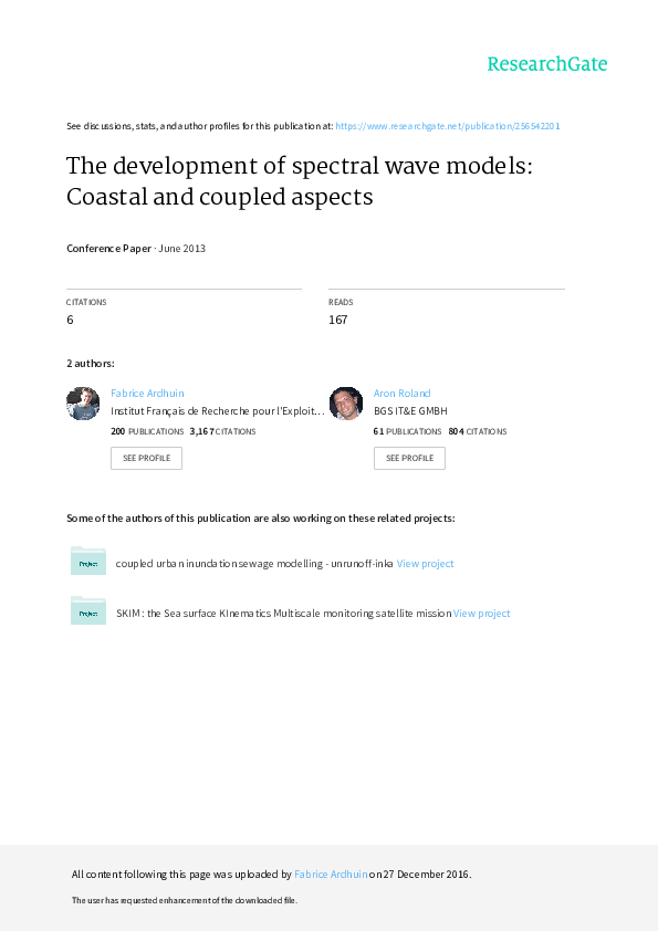 (PDF) The development of spectral wave models: coastal and coupled aspects