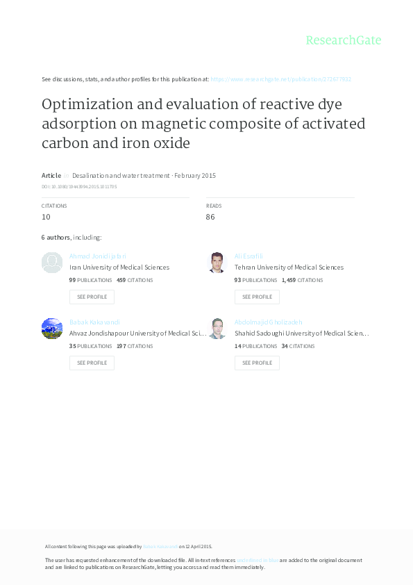 (PDF) Optimization and evaluation of reactive dye adsorption on magnetic composite of activated ...