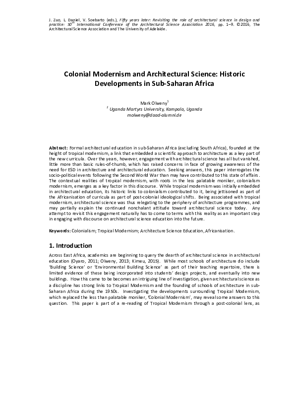 (PDF) Colonial Modernism and Architectural Science: Historic ...