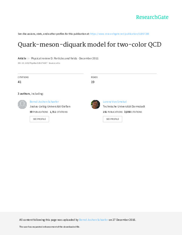 (PDF) Quark-meson-diquark model for two-color QCD | Lorenz von Smekal ...