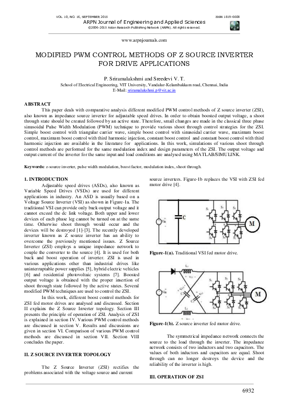 Pdf Modified Pwm Control Methods Of Z Source Inverter For Drive Applications