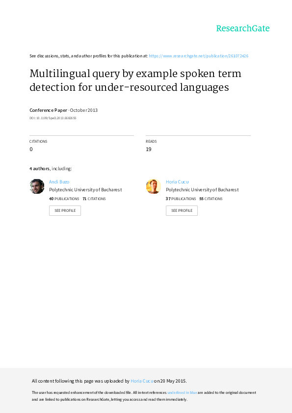 (PDF) Multilingual query by example spoken term detection for under-resourced languages
