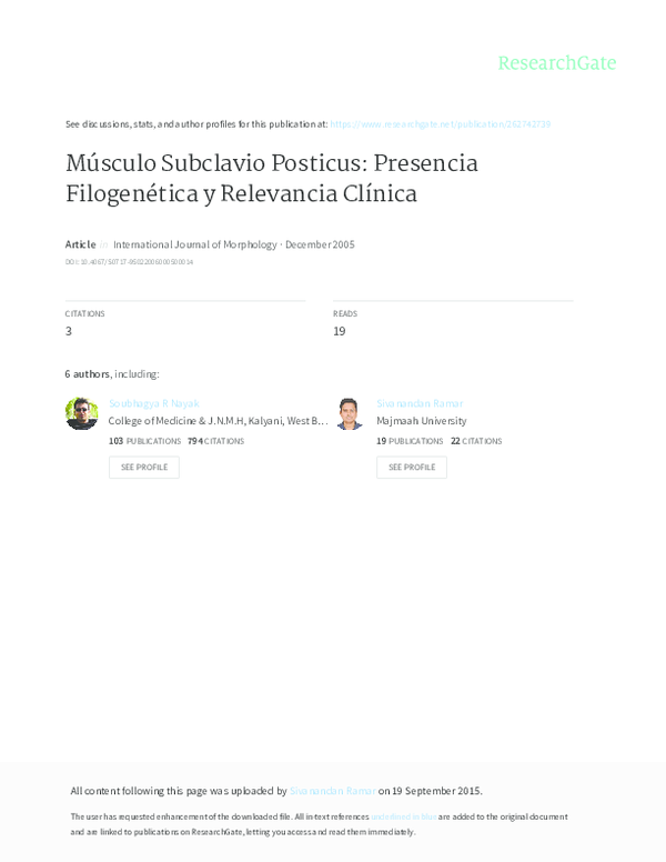 (PDF) The Subclavius Posticus Muscle: its Phylogenetic Retention and ...