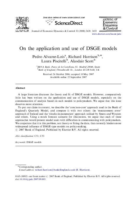 (PDF) On the application and use of DSGE models