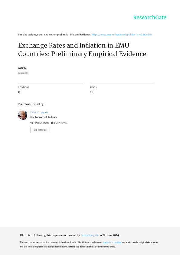 (PDF) Exchange Rates and Inflation in EMU Countries: Preliminary ...