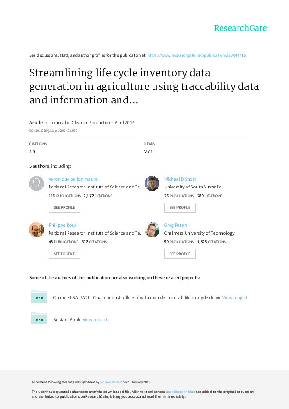 (PDF) Streamlining LCI Data in Agriculture Using ICTs