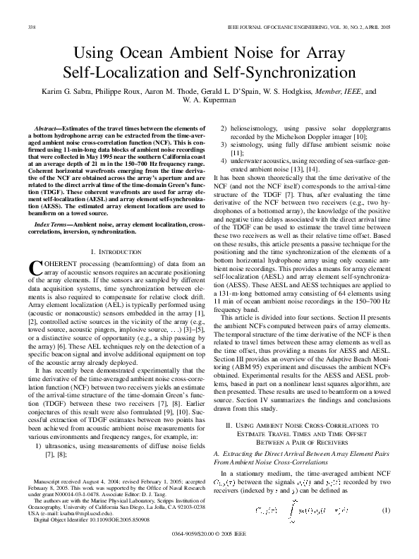 (PDF) Using Ocean Ambient Noise for Array Self-Localization and Self-Synchronization