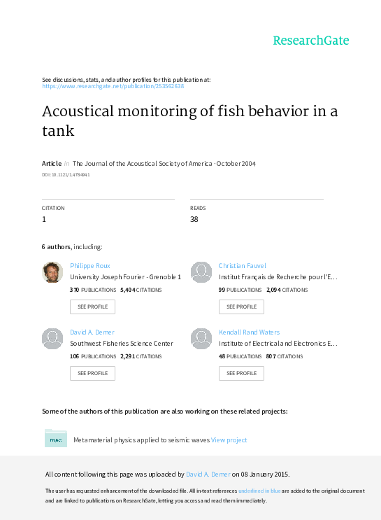 (PDF) Acoustical monitoring of fish behavior in a tank