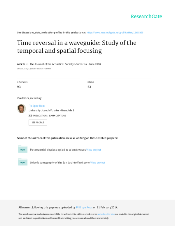 (PDF) Time reversal in a waveguide: Study of the temporal and spatial focusing