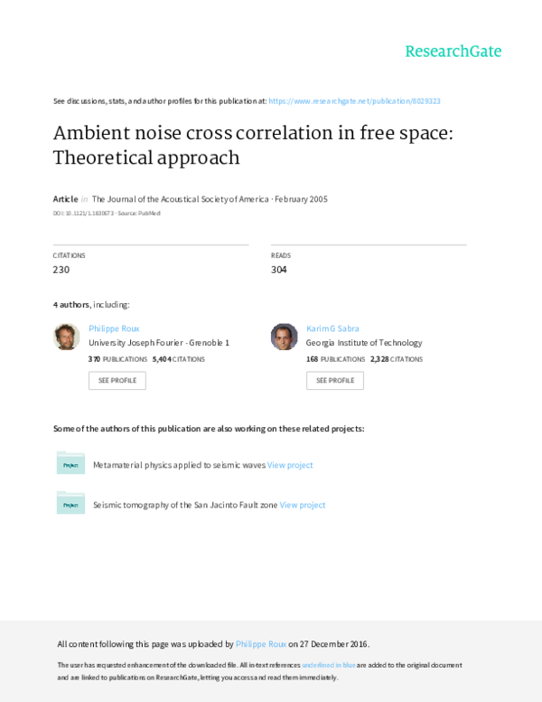 Pdf Ambient Noise Cross Correlation In Free Space Theoretical Approach