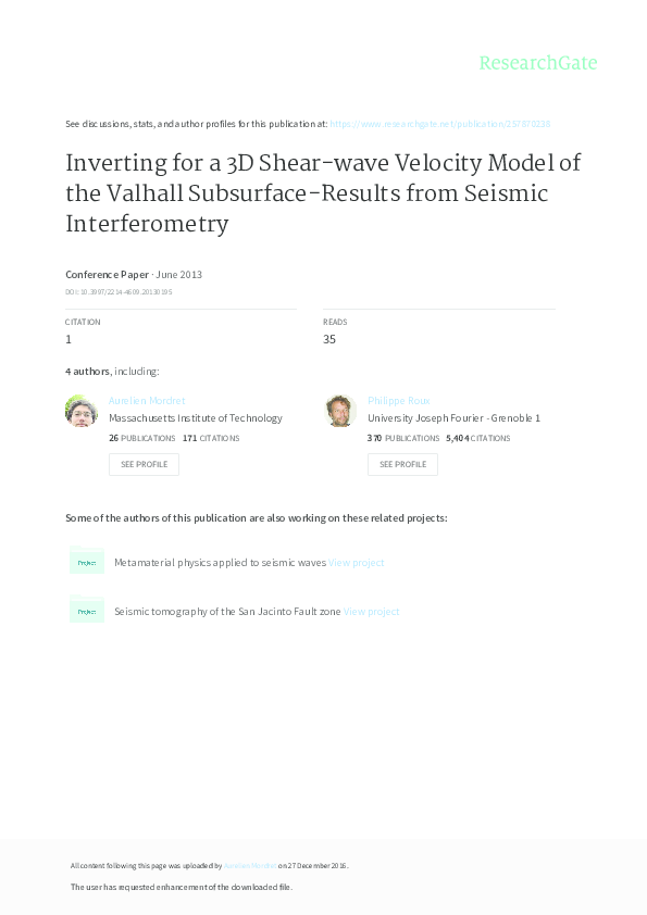 (PDF) Inverting for a 3D Shear-wave Velocity Model of the Valhall ...
