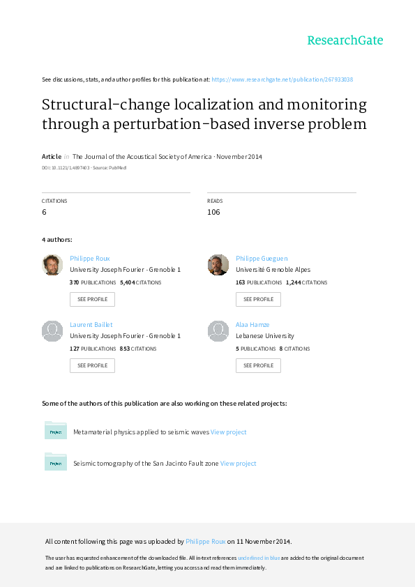 (PDF) Structural-change localization and monitoring through a perturbation-based inverse problem