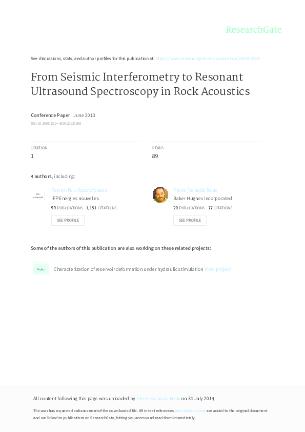 (PDF) From Seismic Interferometry to Resonant Ultrasound Spectroscopy ...