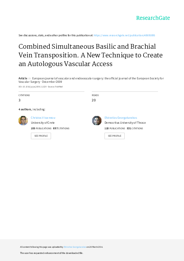 (PDF) Combined Simultaneous Basilic and Brachial Vein Transposition. A ...