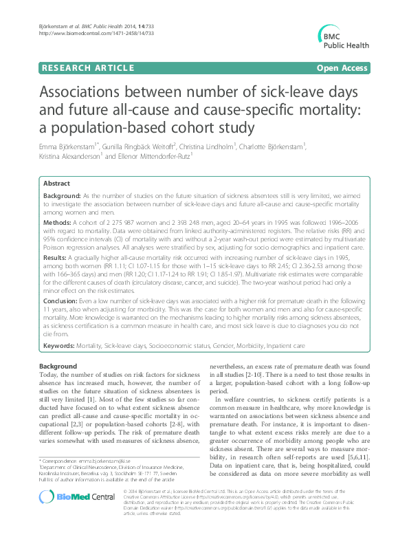 PDF Associations Between Number Of Sick leave Days And Future All cause And Cause specific pdf-associations-between-number-of-sick-leave-days-and-future-all-cause-and-cause-specific
