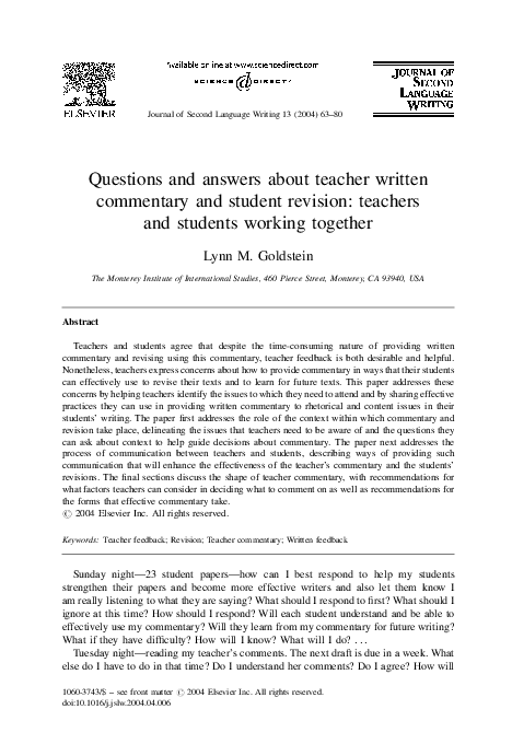 (PDF) Questions and answers about teacher written commentary and ...