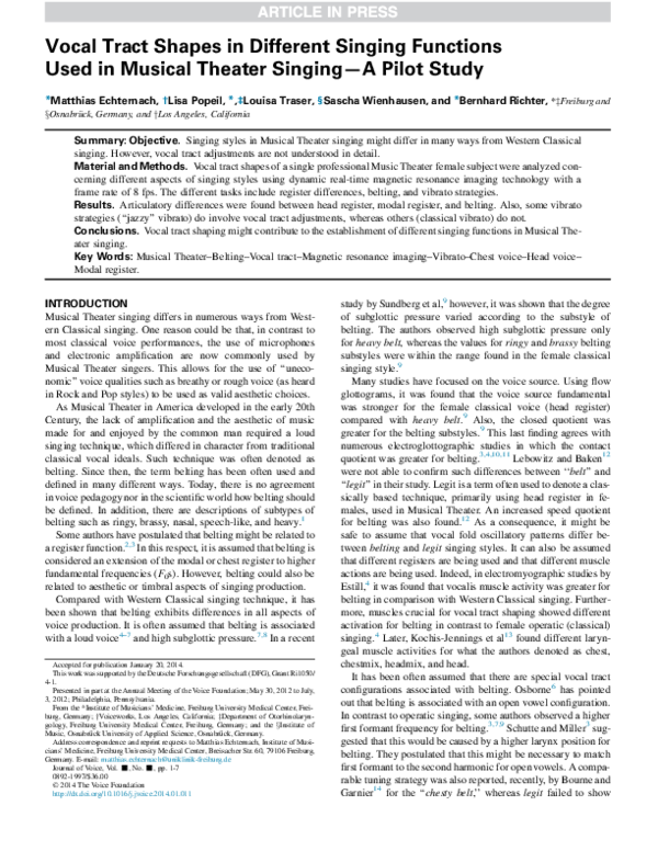 (PDF) Vocal Tract Shapes in Different Singing Functions Used in Musical ...