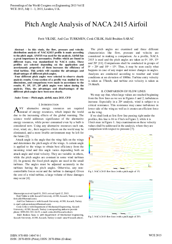 (PDF) Pitch Angle Analysis of NACA 2415 Airfoil