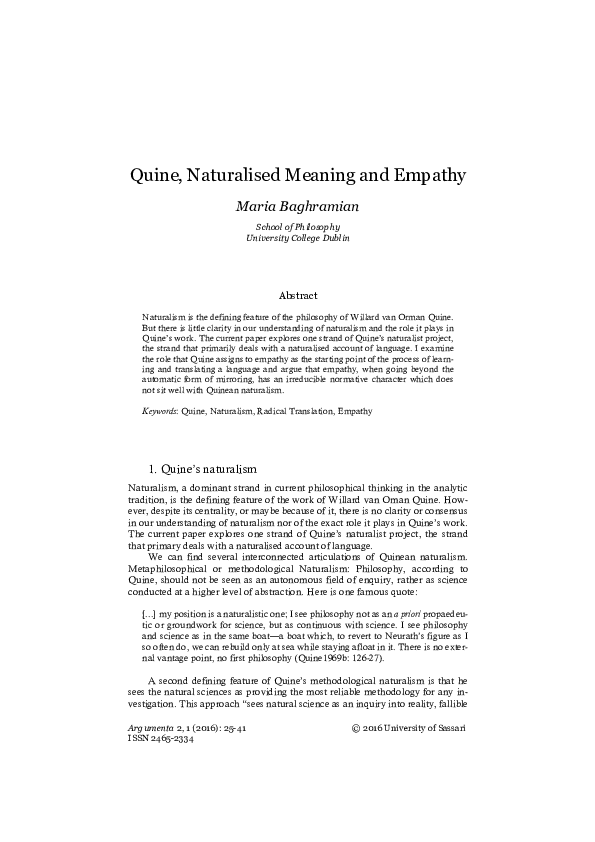 (PDF) Quine, Naturalised Meaning and Empathy